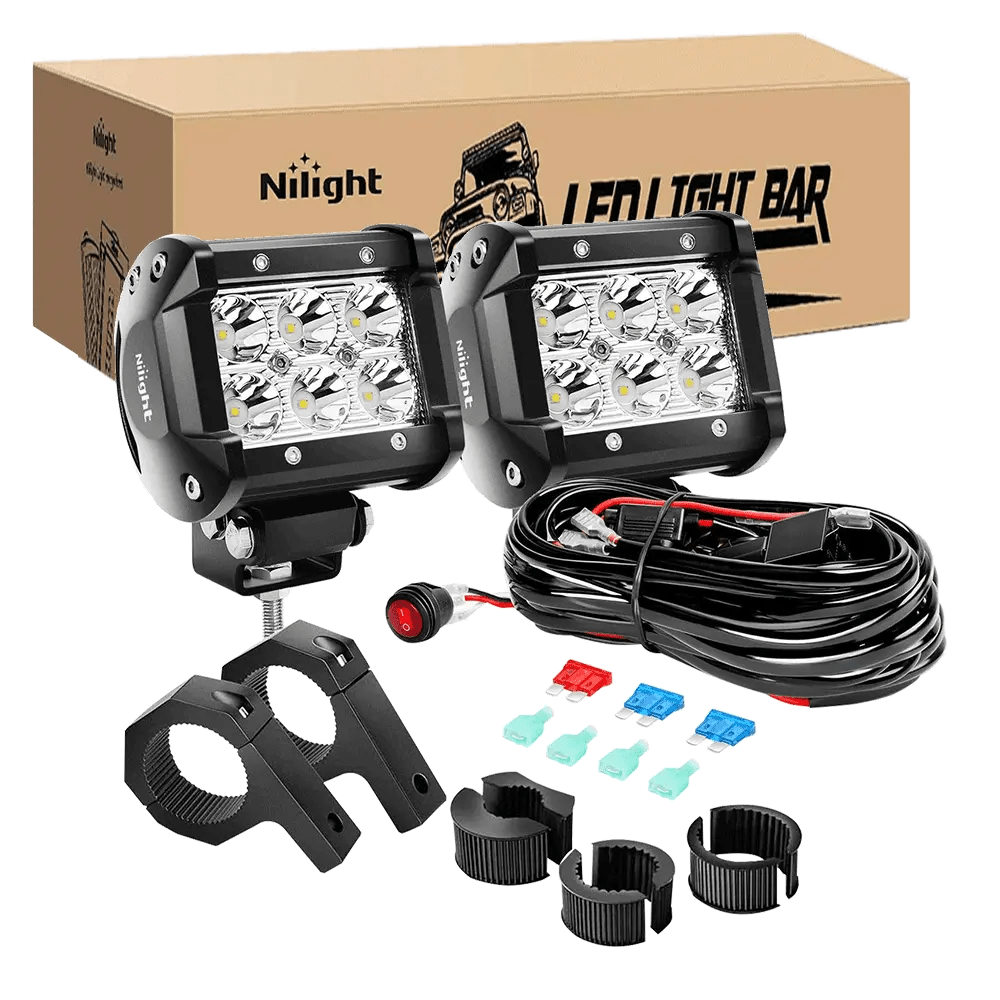 4inch 18W Double Row Spot LED Pods (Pair) | 12FT Wire 3Pin Switch – Nilight
