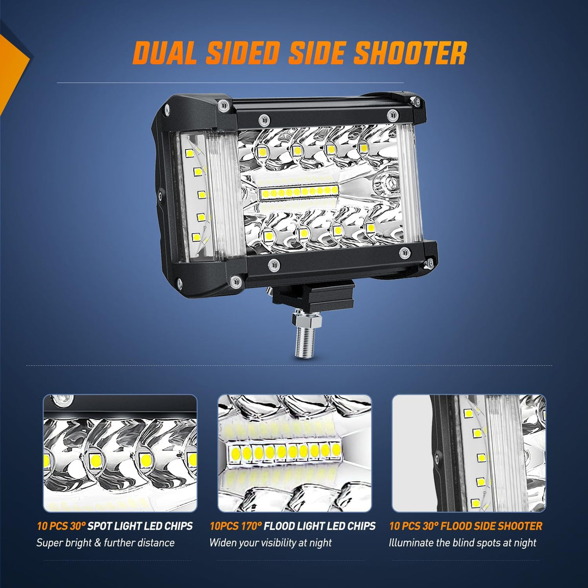 4.3 Inch 60W Side Shooter Triple Row Spot Flood LED Light Bars (Pair) – Nilight