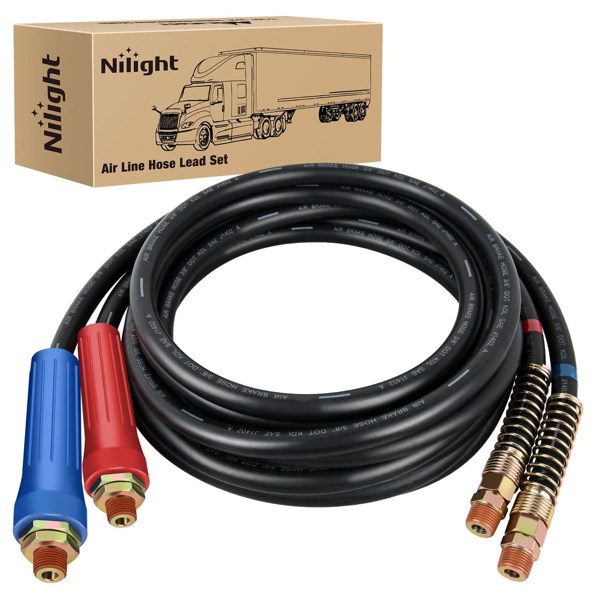 15FT Air Line Hose Assembly Rubber Air Hose 1/2in NPT Swivel - Nilight