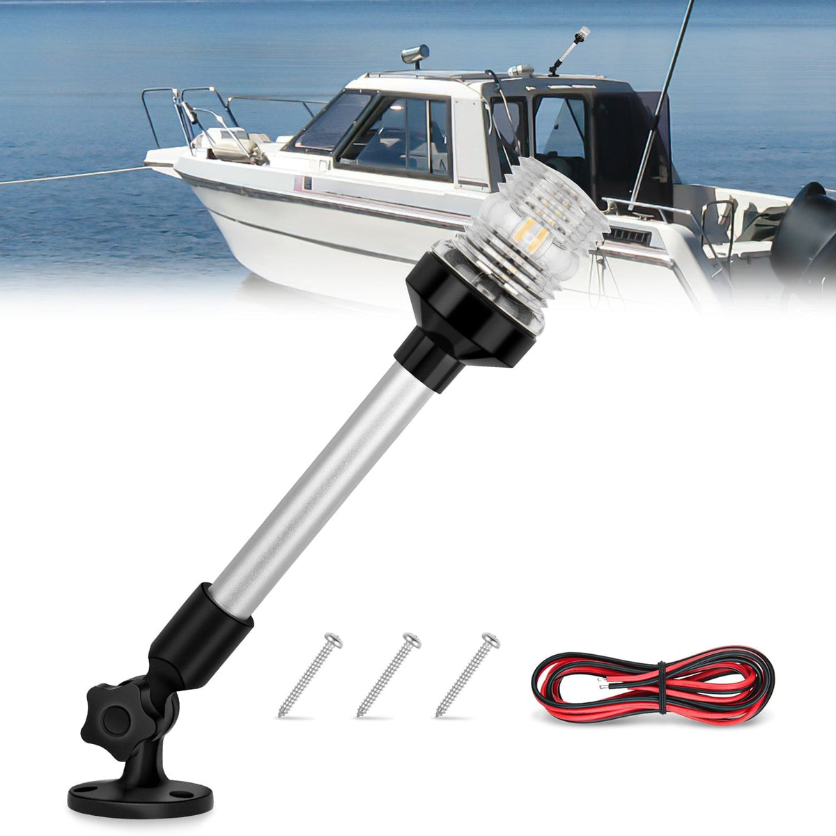 9 Inch White Folding Stern Light for Marine Boats - Nilight