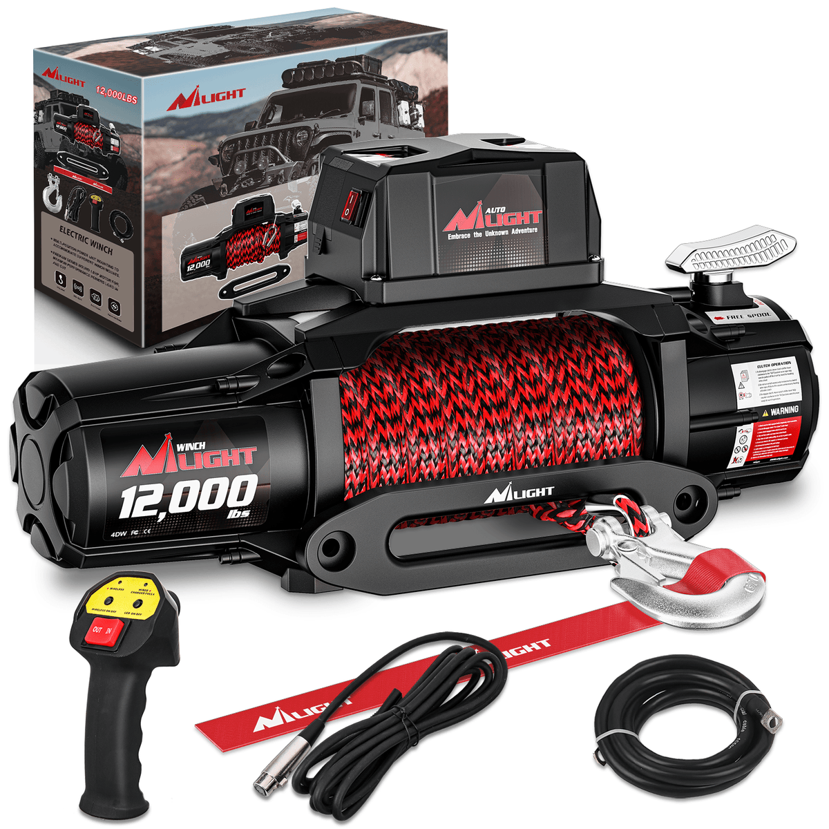 12000 lb ATV/UTV Electric Winch Kit With Synthetic Rope 3-IN-1 Smart ...