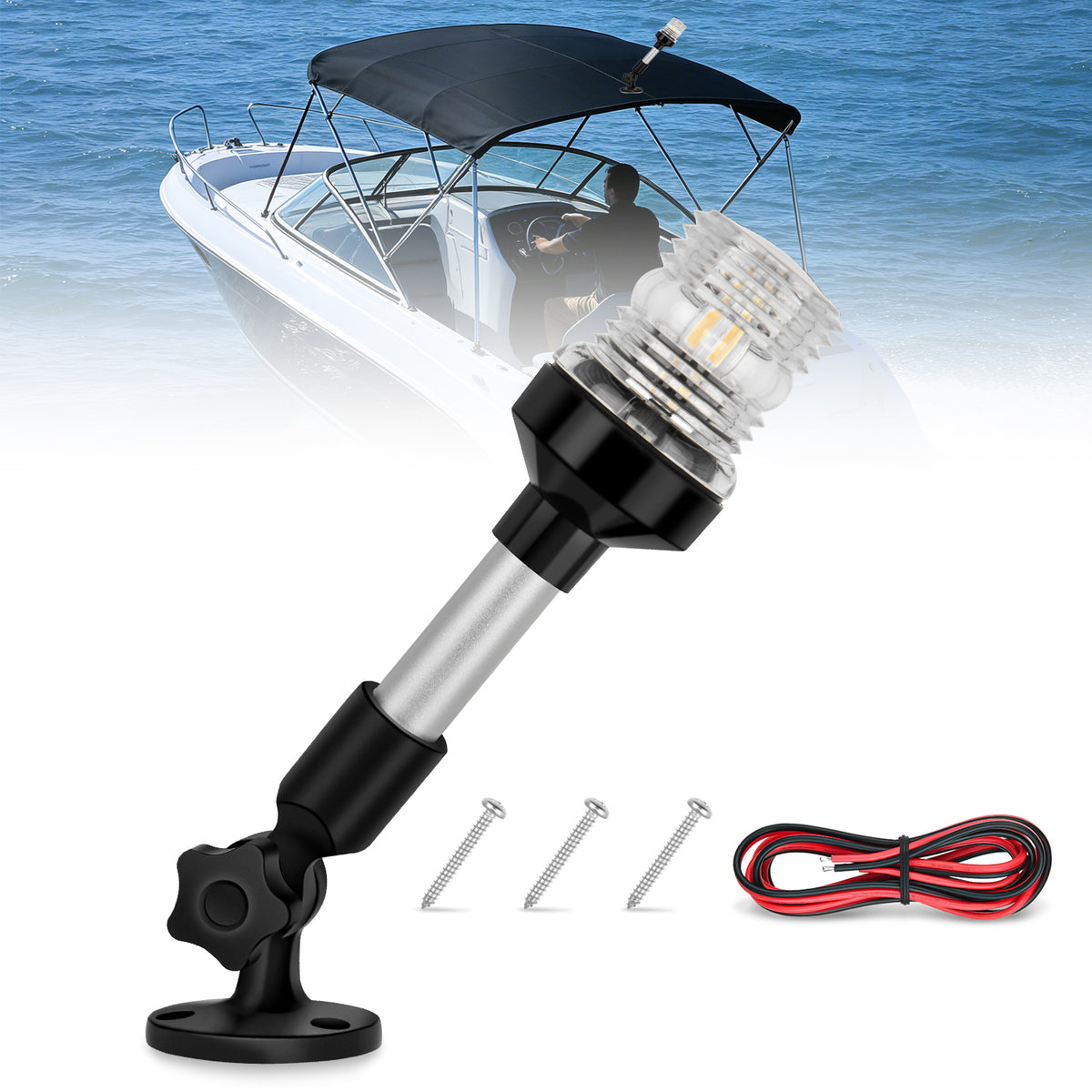 9 Inch White Folding Stern Light for Marine Boats - Nilight