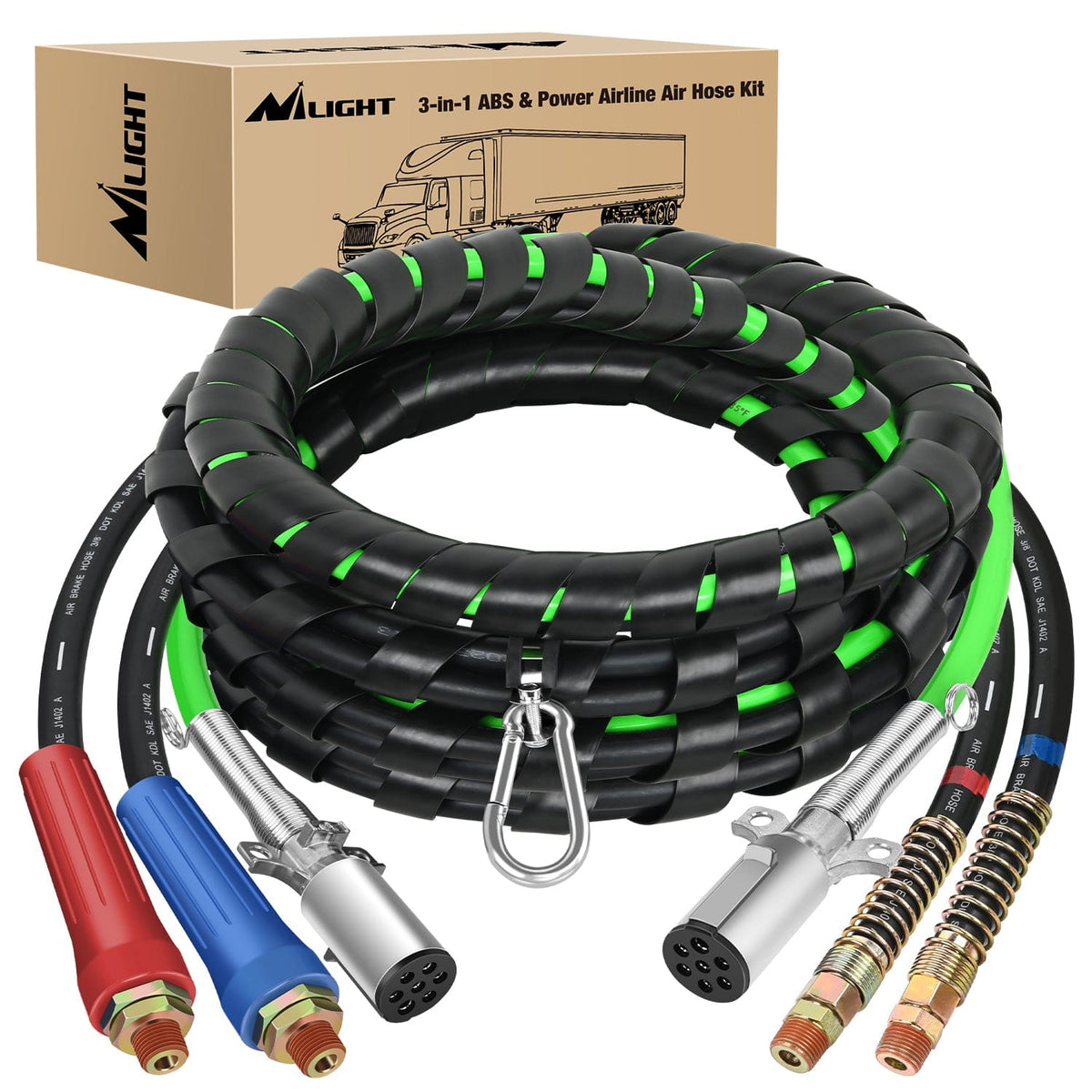 15FT 3in1 ABS Electrical Cord Cable & Rubber Air Power Line Hose Kit ...
