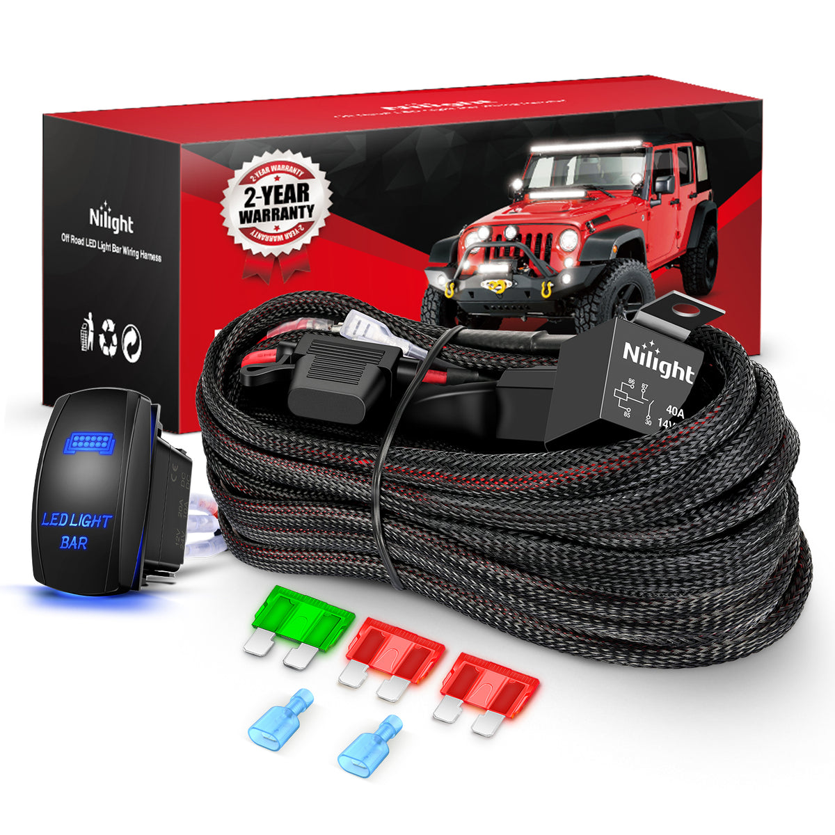 Wiring Harness Kit Nylon 12 AWG 1 Lead 12V 5Pin Rocker Switch Laser On ...