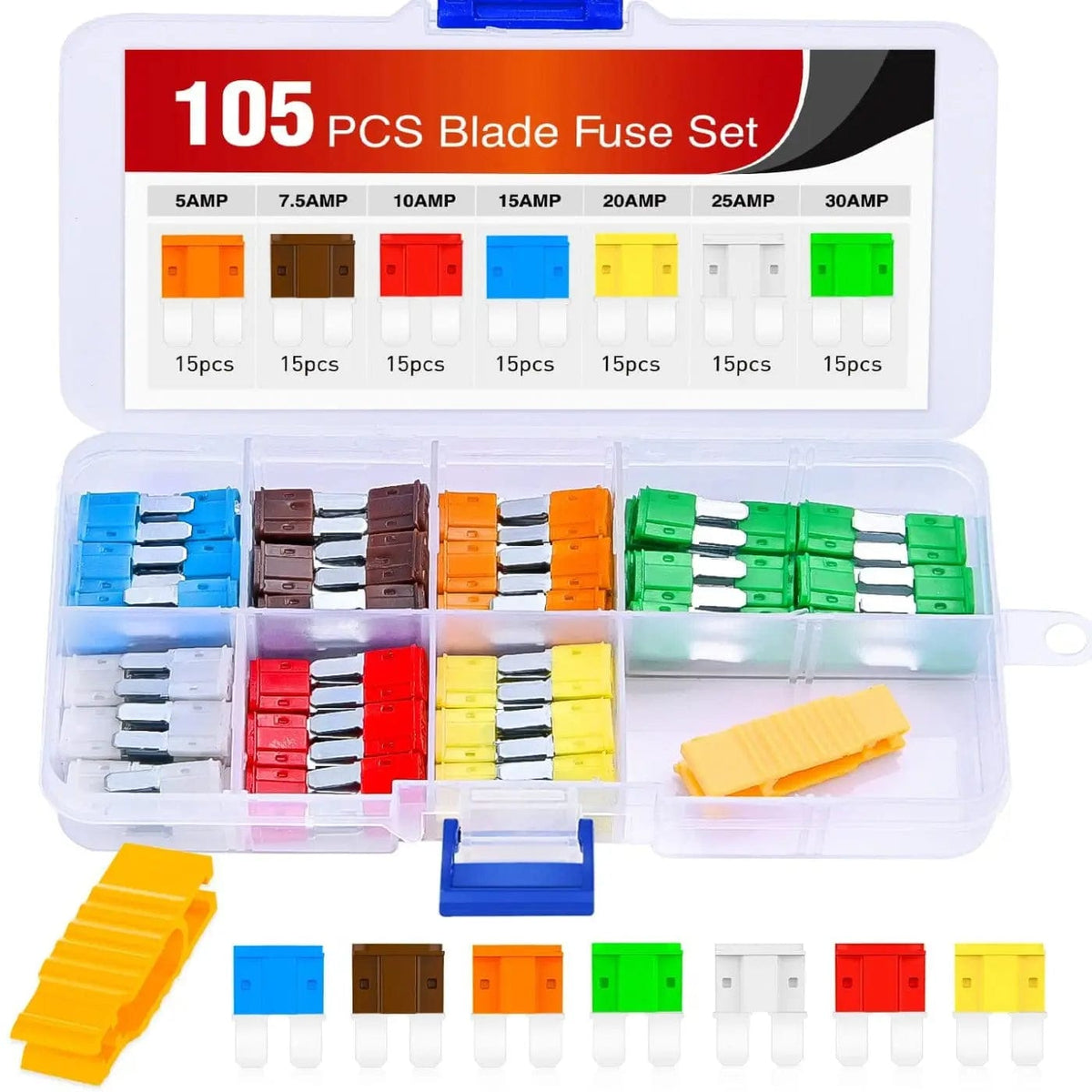 105Pcs Micro2 ATR APT Car Blade Fuses Assortment Kit 5A 7.5A 10A 15A ...