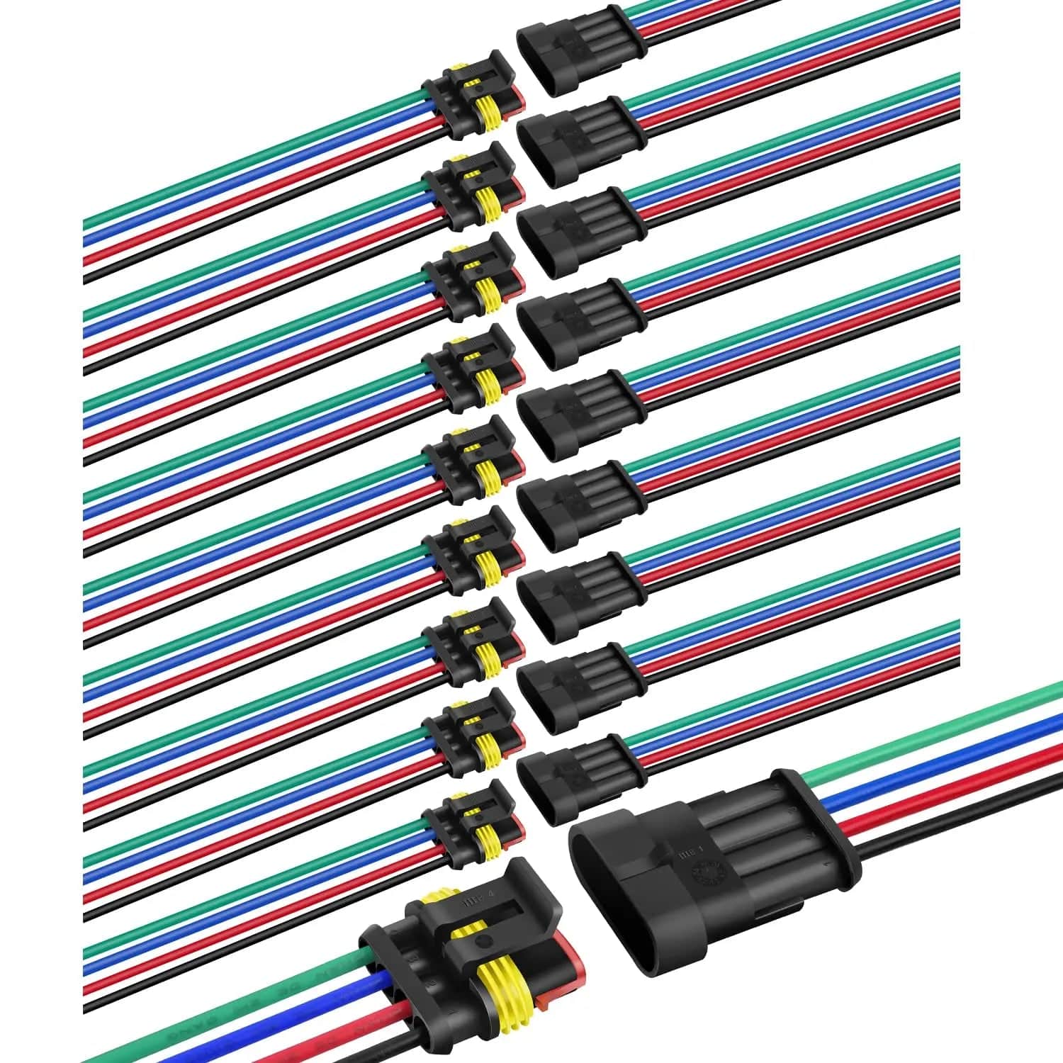 10Pack 4Pin Way Electrical Wire Connector 16AWG Male Female Plug – Nilight