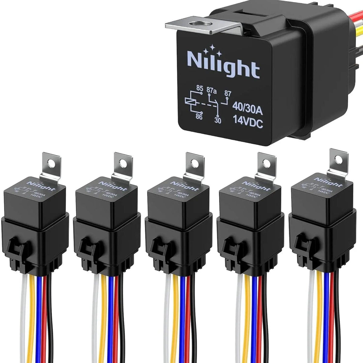 5Pack 5Pin SPDT 12V Relay W/ 12AWG Tinned Copper Wires - Nilight