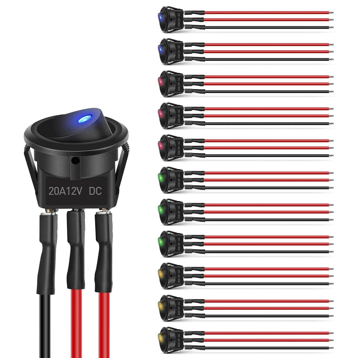 12Pcs 12V 20A Round Toggle LED Switch With Wires – Nilight