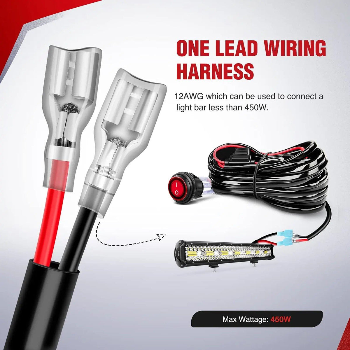 12AWG Wire Harness Kit 1 Lead W/ 12V 3Pin Switch | 3 Fuses | 2 Spade C ...