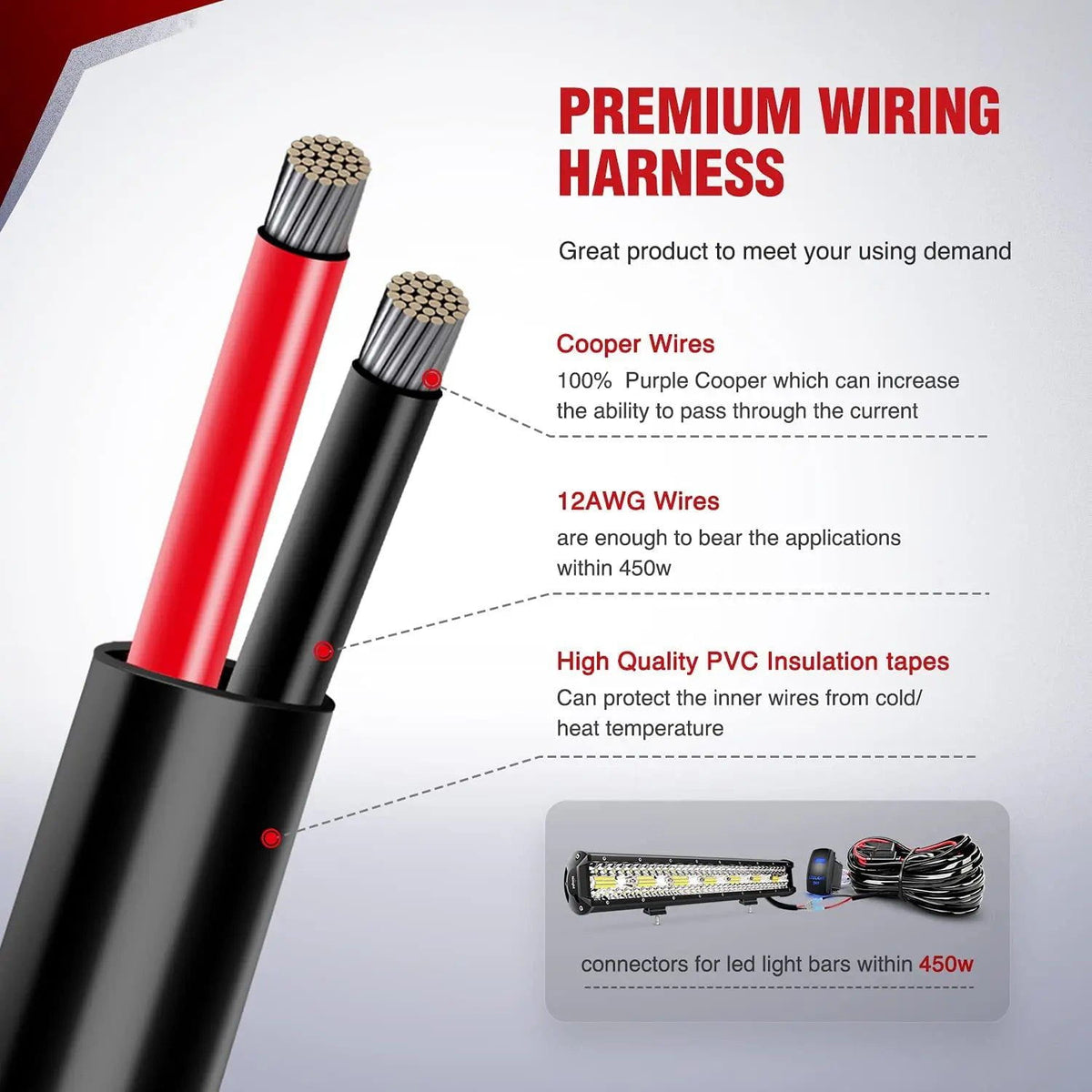 12AWG Wire Harness Kit 1 Lead W/ 12V 5Pin Switch | 3 Fuses | 2 Spade C ...