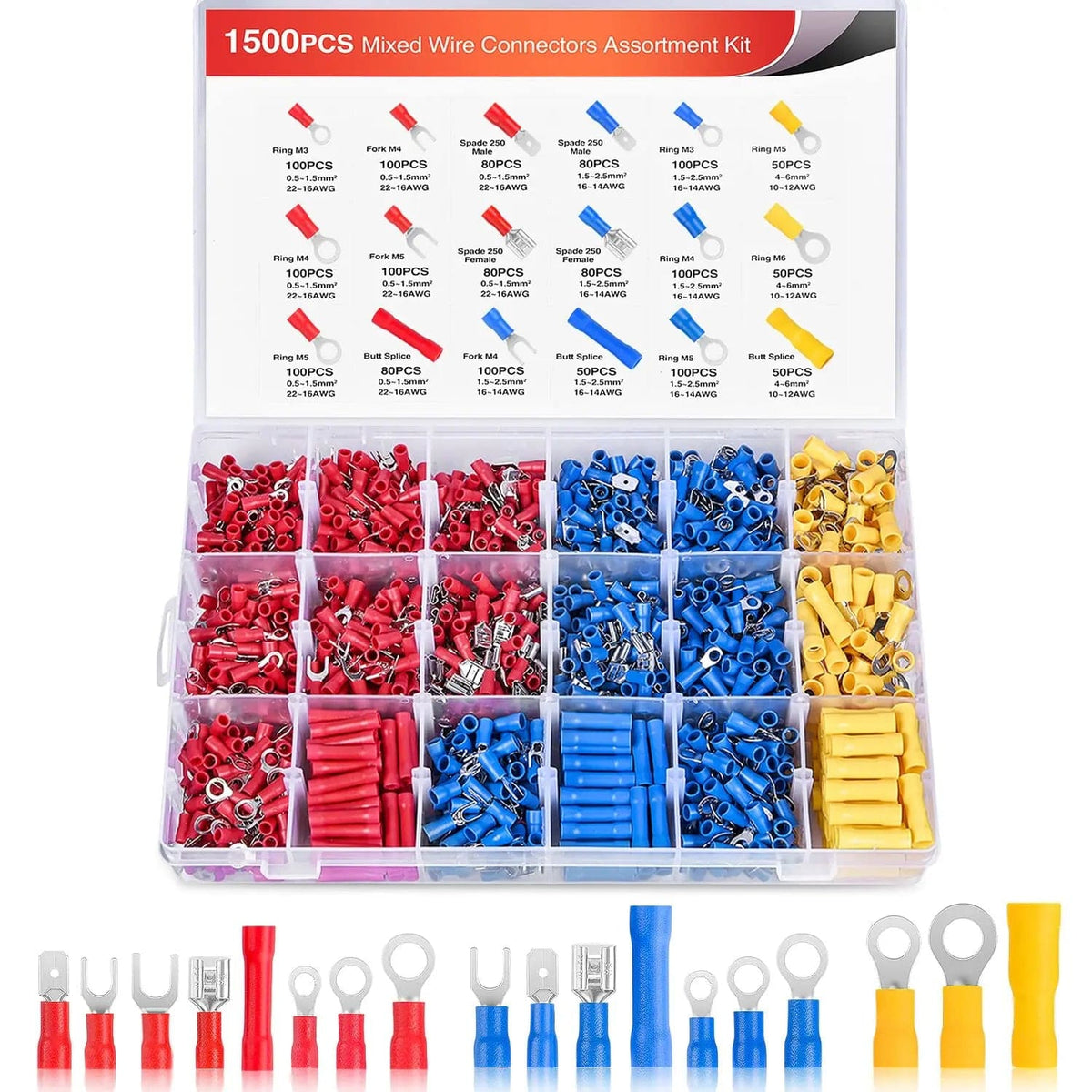 Nilight 1500pcs Mixed Quick Disconnect Crimp Connector