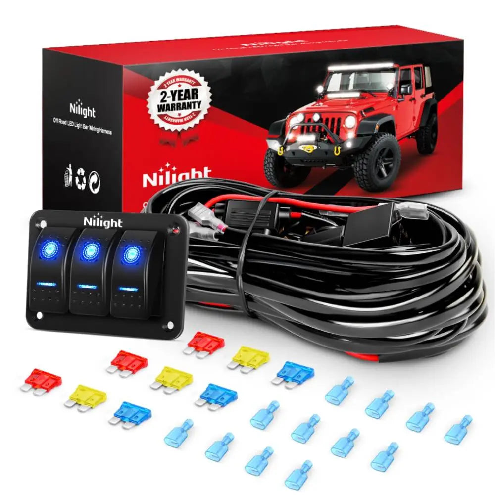 16AWG Wire Harness 6 Leads W/ 3 Gang Rocker Switch | 9 Fuses | 12 – Nilight