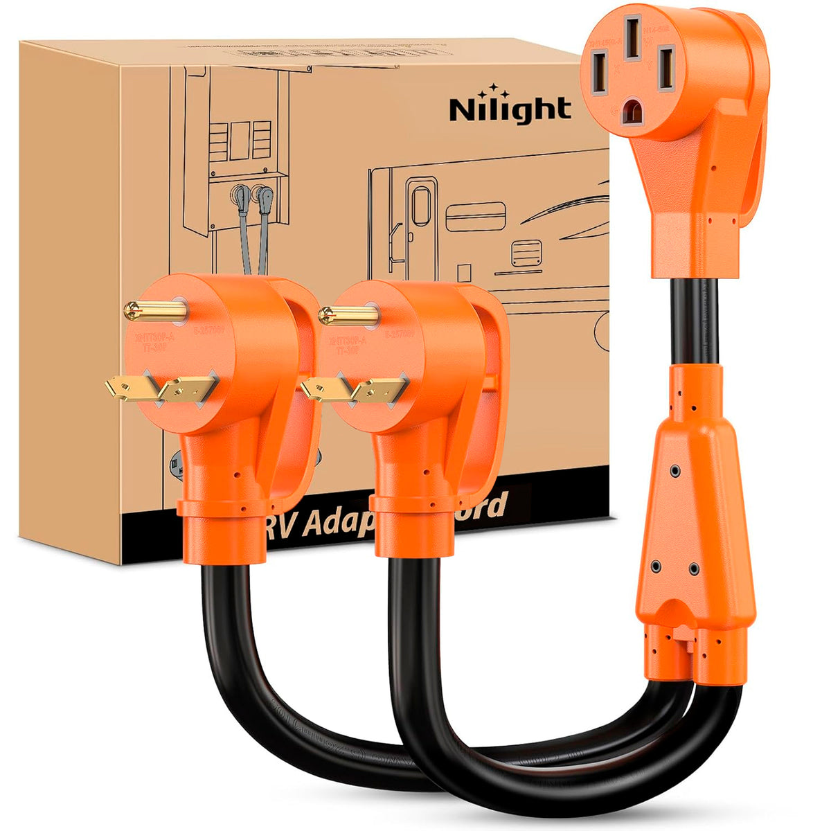RV Y Splitter Adapter Cord 30 Amp to 50 Amp TT-30P Male Plug to 14-50R ...