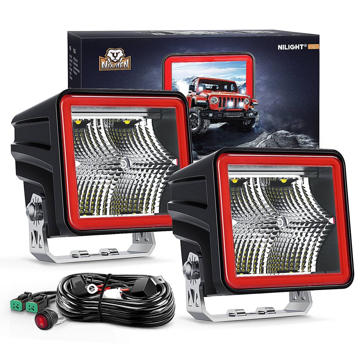 3inch 12W 1500LM Square Flood Built-in EMC LED Work Lights (Pair ...