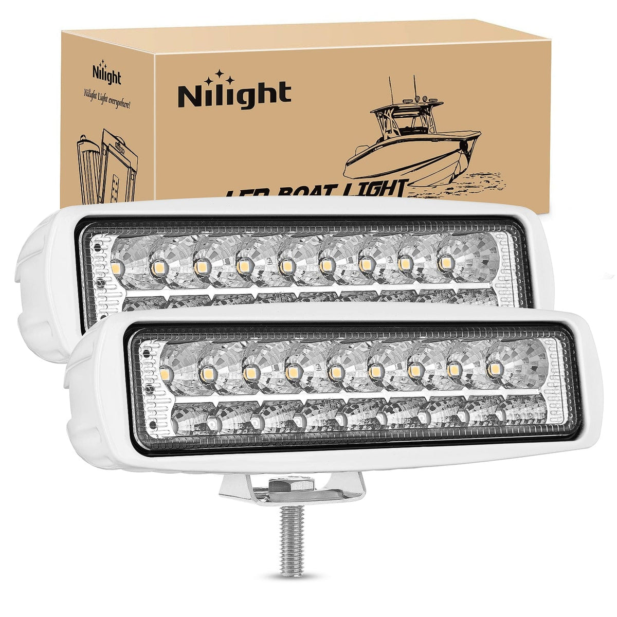 6 Inch 54W Flood White Case Blue Led Work Lights (Pair) - Nilight