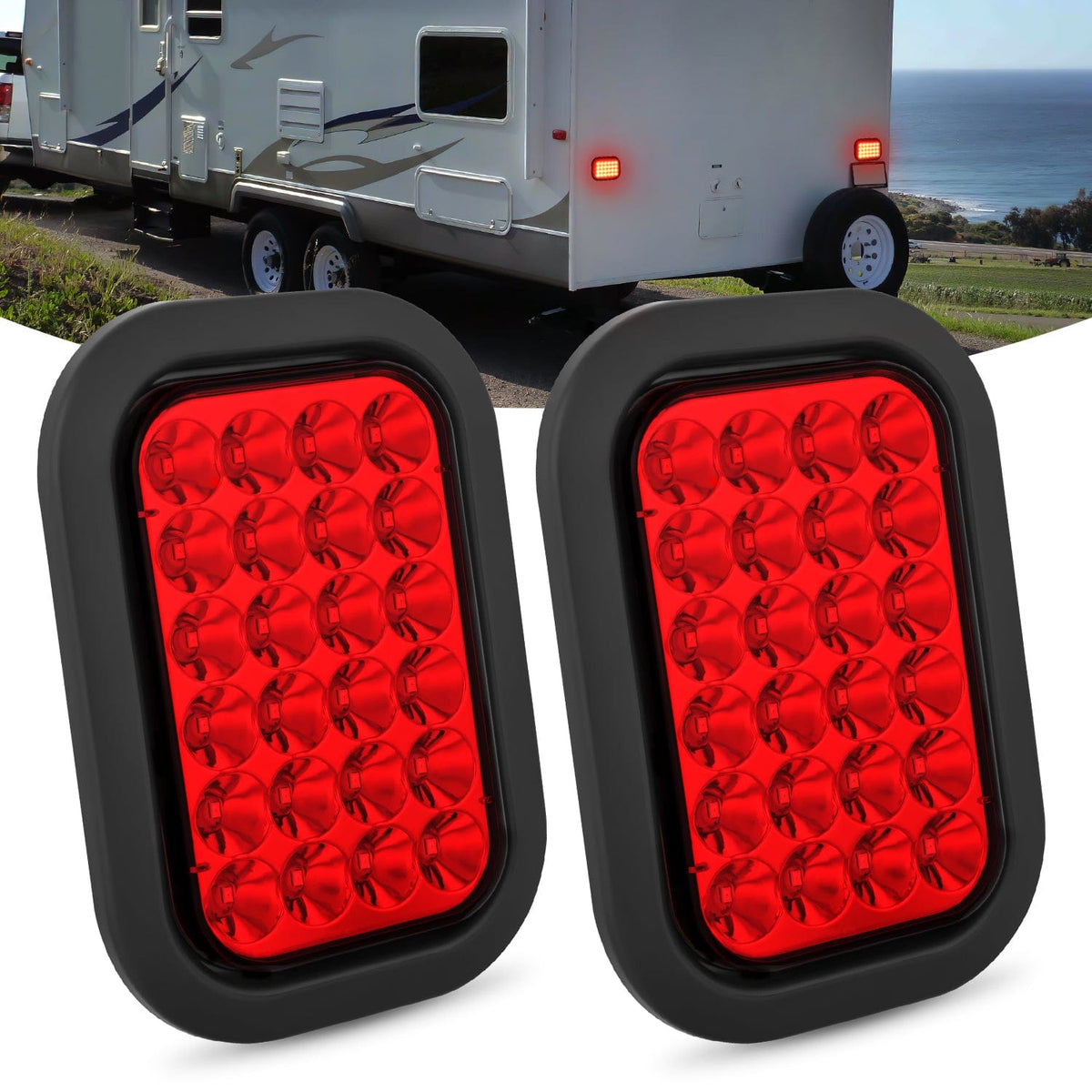 2 Pcs 5 X 3 Inch 24 Led Red Rectangular Trailer Tail Light - Nilight