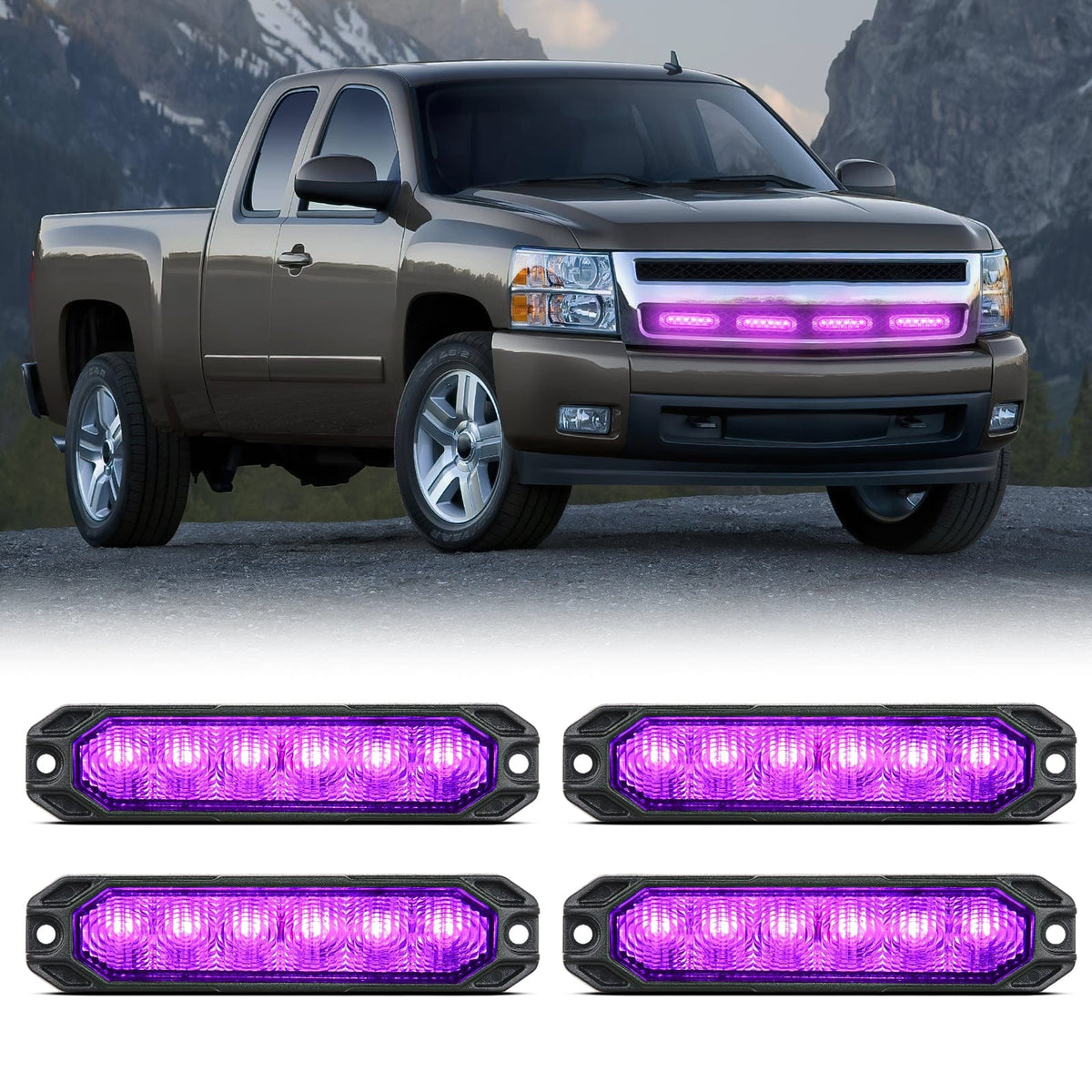 4PCS 6 LED Purple Emergency Warning Strobe Lights – Nilight