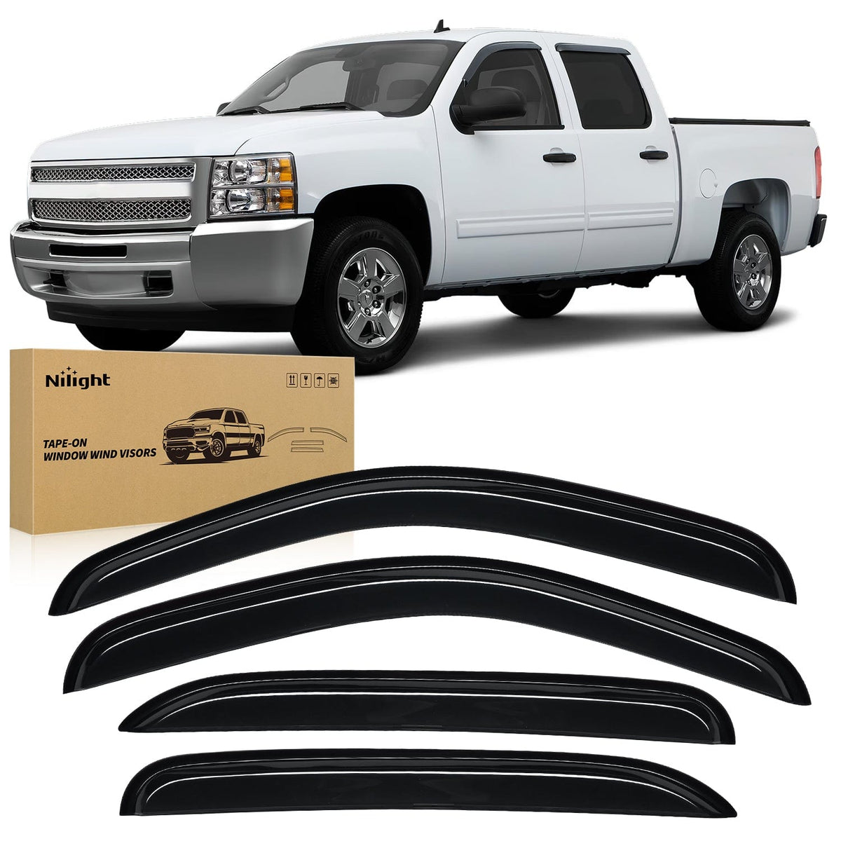Tape-On Rain Guards for Chevy Silverado 1500 Crew Cab 2007 2008 2009 ...