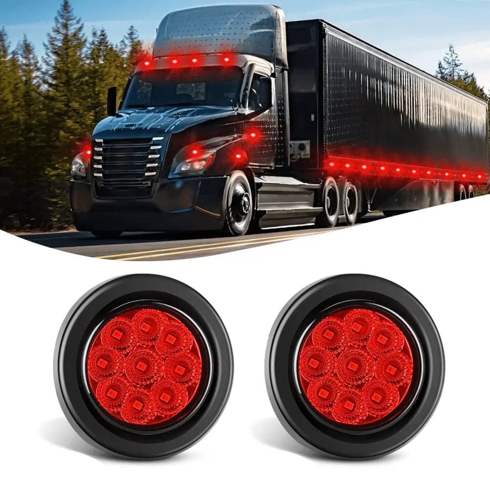 2 Inch Red 9 Leds Round Side Marker Light (Pair) - Nilight