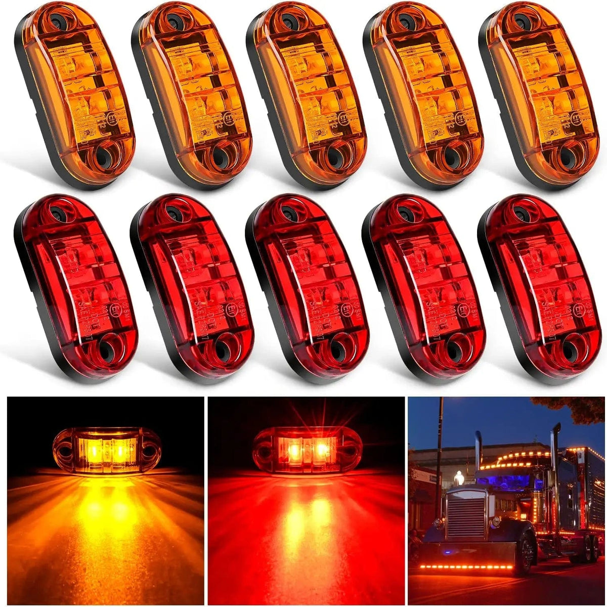 2.5 Inch Oval Amber Red Side Marker Light (10 Pcs) - Nilight