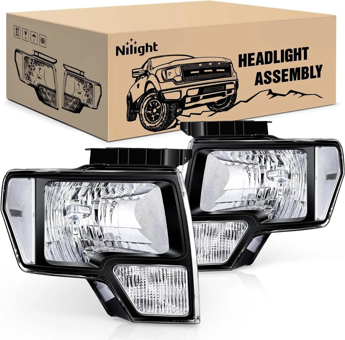 2009-2014 Ford F150 Headlight Assembly Black Case Clear Reflector – Nilight