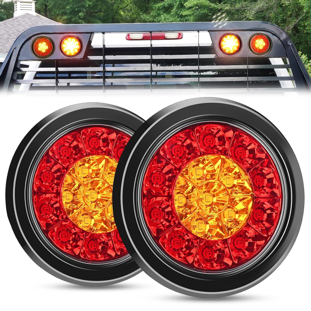 4" Red Amber Round 16Leds Tail Light Flush Mount Grommet (Pair) – Nilight