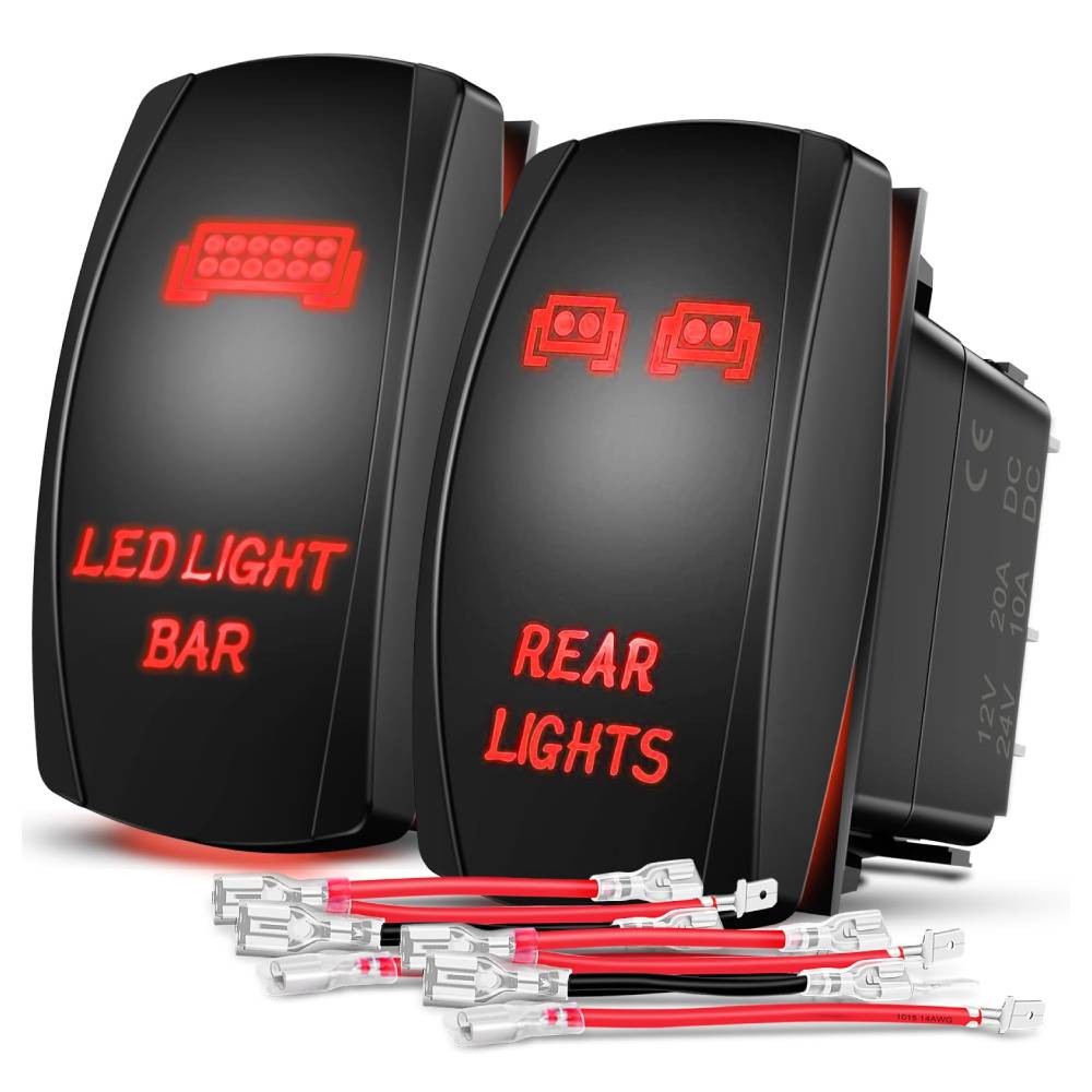 2Pcs 5Pin Laser On/Off Led Light Bar Rear Lights Rocker Switch Red ...