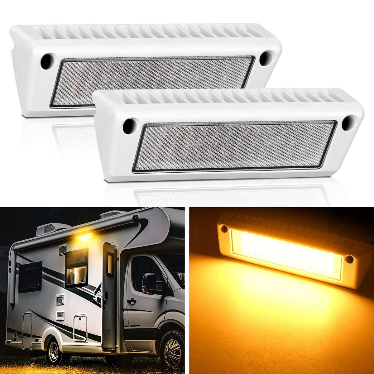 RV Exterior Light 2PCS 9 Inch Amber Beam Porch Lights White Aluminum ...