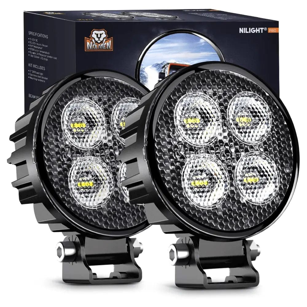 3inch 12W 1500LM Round Flood Built-in EMC LED Work Lights (Pair) – Nilight