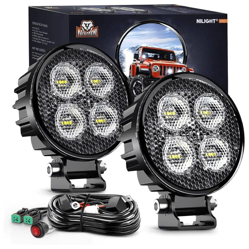 NiLight 4 Inch 27W 3370LM Round Flood Built-in EMC LED Work Lights ...