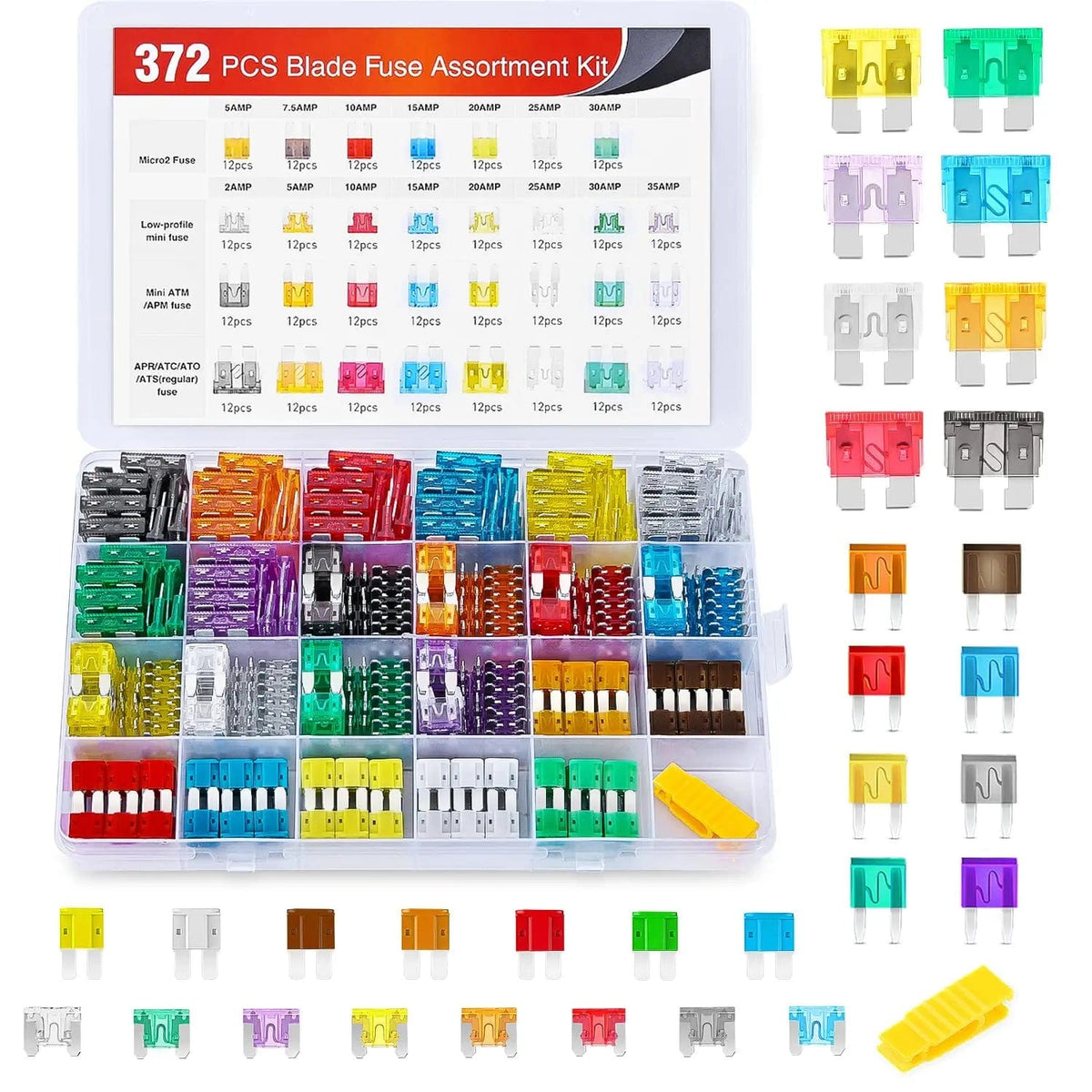 372Pcs Fuses Assortment Kit Standard Mini LP Mini Micro2 Blade Fuse ...