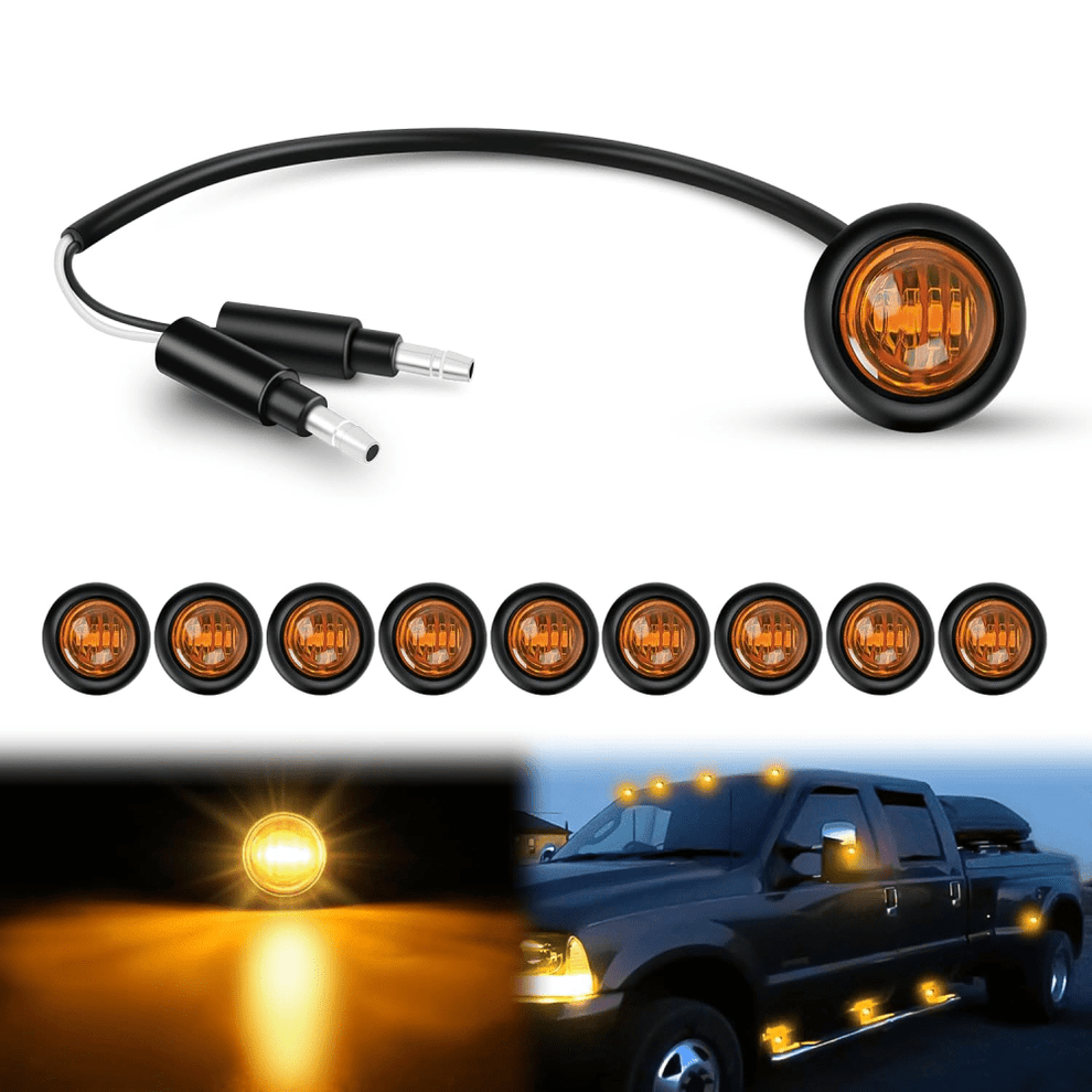 3/4 inch Amber Round LED Marker Lights 2 Connectors (10 Pcs) – Nilight