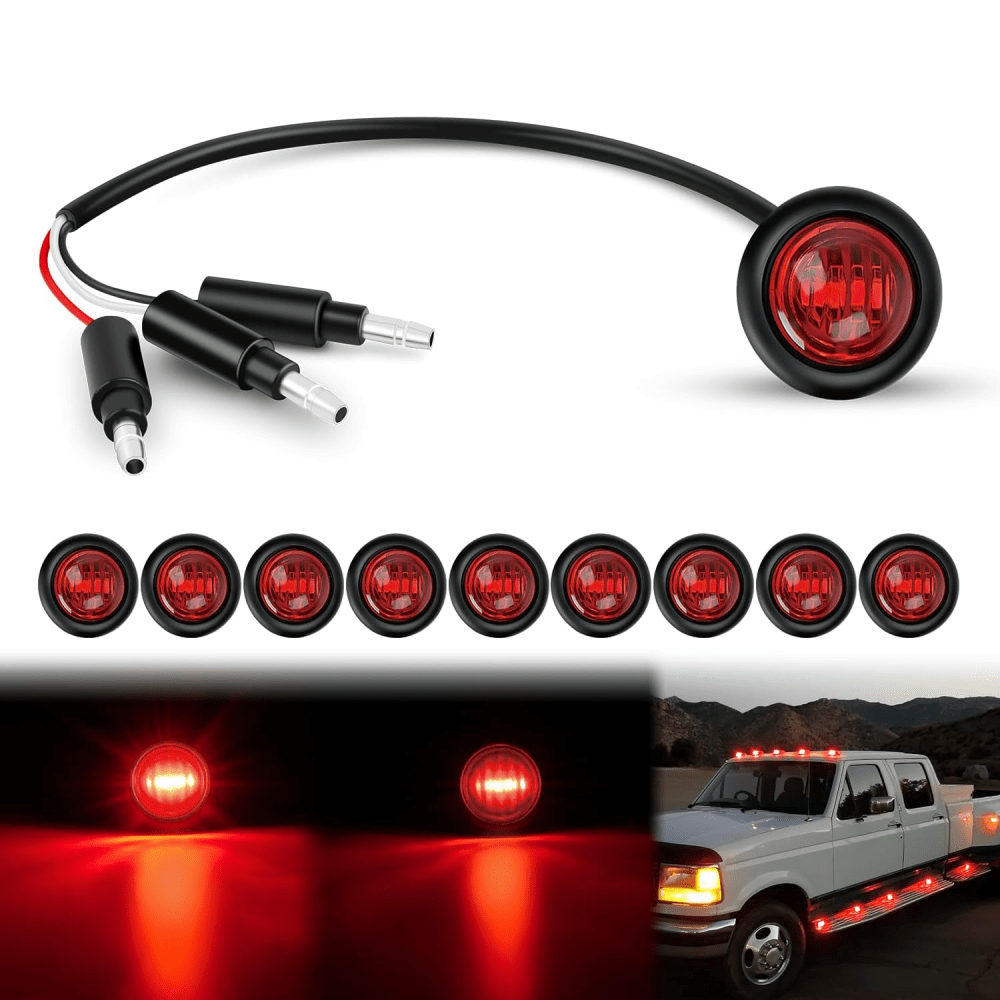 3/4 inch Red Round LED Marker Lights 3 Connectors (10 Pcs) – Nilight