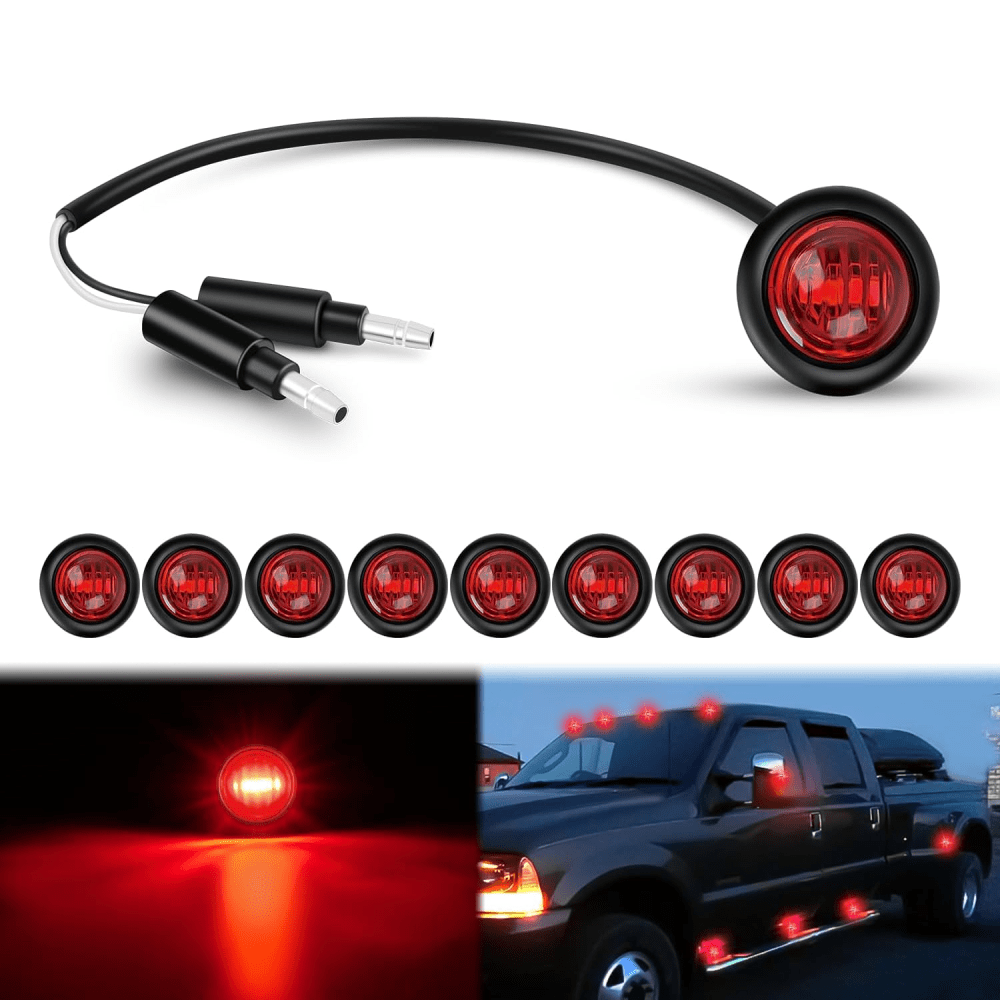 3/4 inch Red Round LED Marker Lights 2 Connectors (10 Pcs) – Nilight
