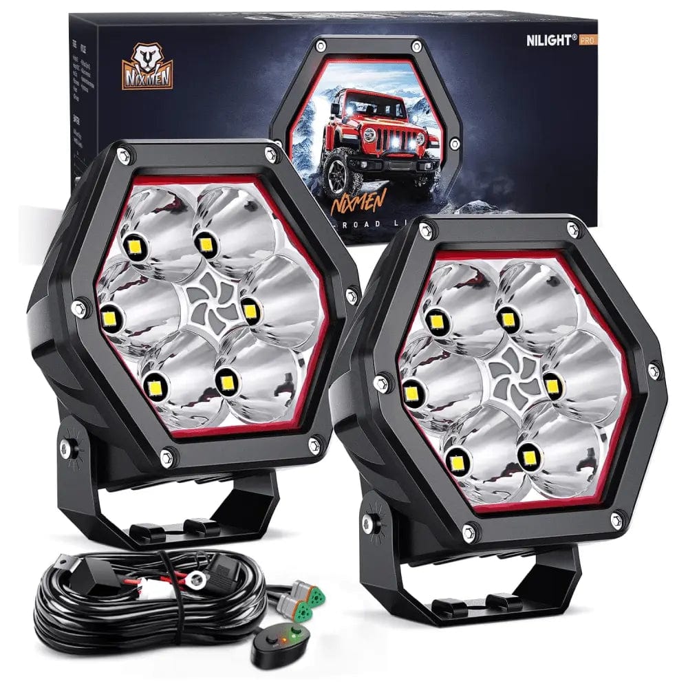 4inch 30W 2600LM Hexagon DRL Spot LED Pods (Pair) | 16AWG DT Wire – Nilight