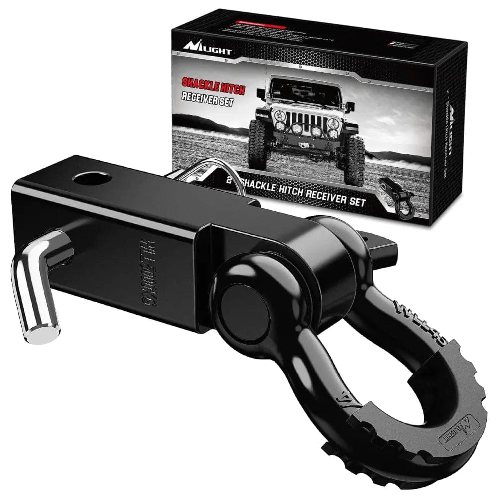 2 Inch Shackle Hitch Receiver 3/4 Inch D Ring Kit Black - Nilight