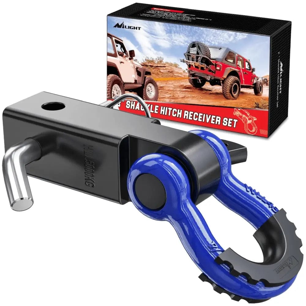 2 Inch Shackle Hitch Receiver 3/4 Inch D Ring Kit Blue - Nilight