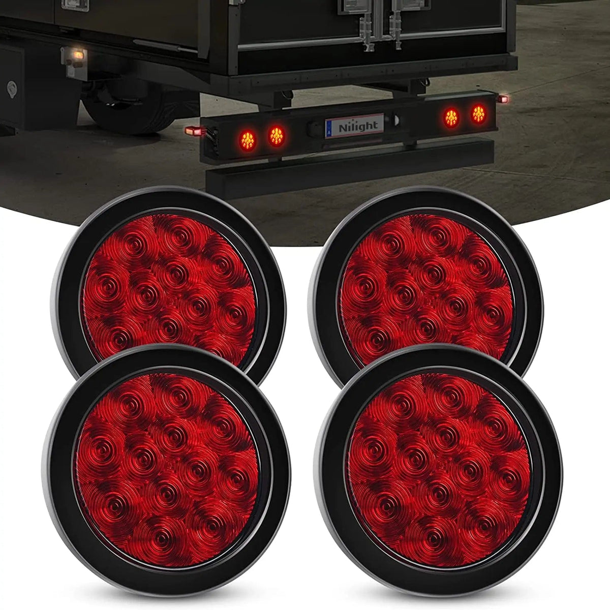 4 Inch Red Round 12Leds Tail Light (2 Pairs) – Nilight