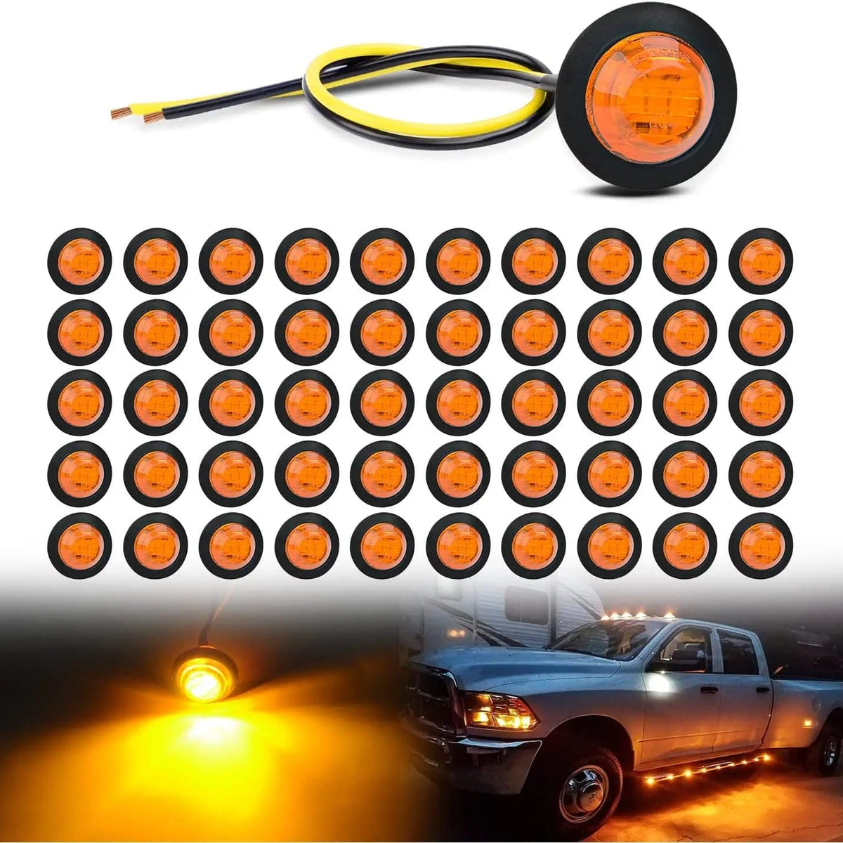 3/4 inch Amber Round LED Marker Lights (50 Pcs) - Nilight