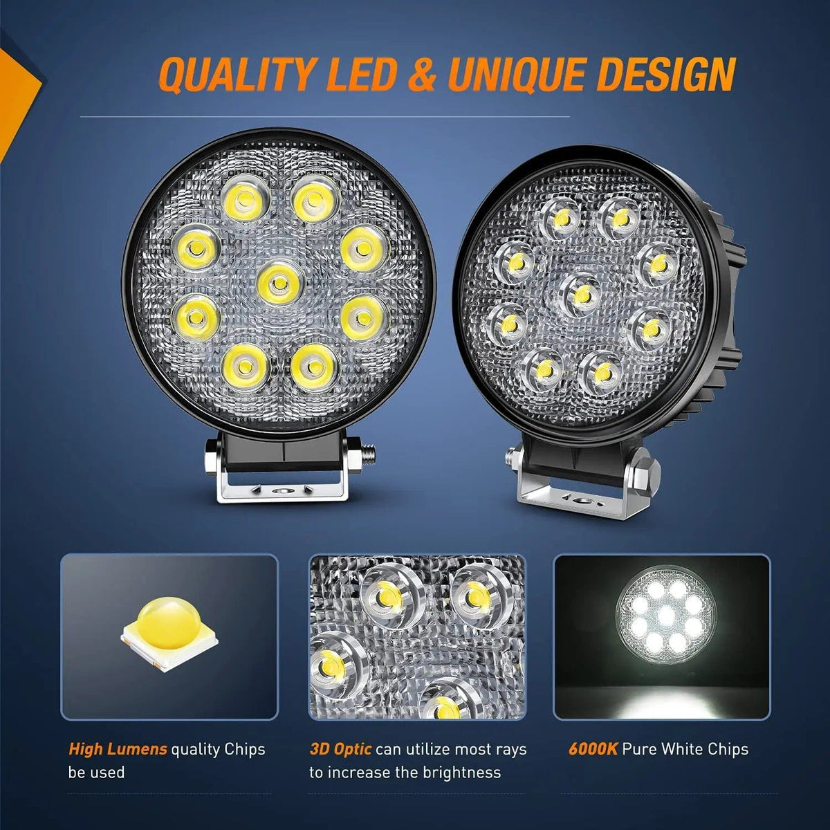 4.5 Inch 27W Round Flood LED Work Lights (Pair) – Nilight