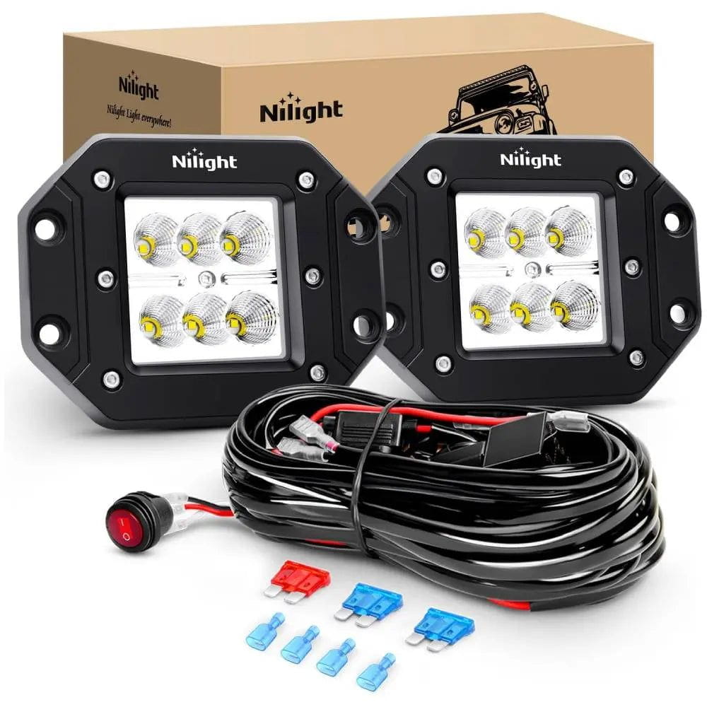 4.8 Inch 18W Flush Mount Flood LED Work Light Kit | 10FT Wire 3Pin ...
