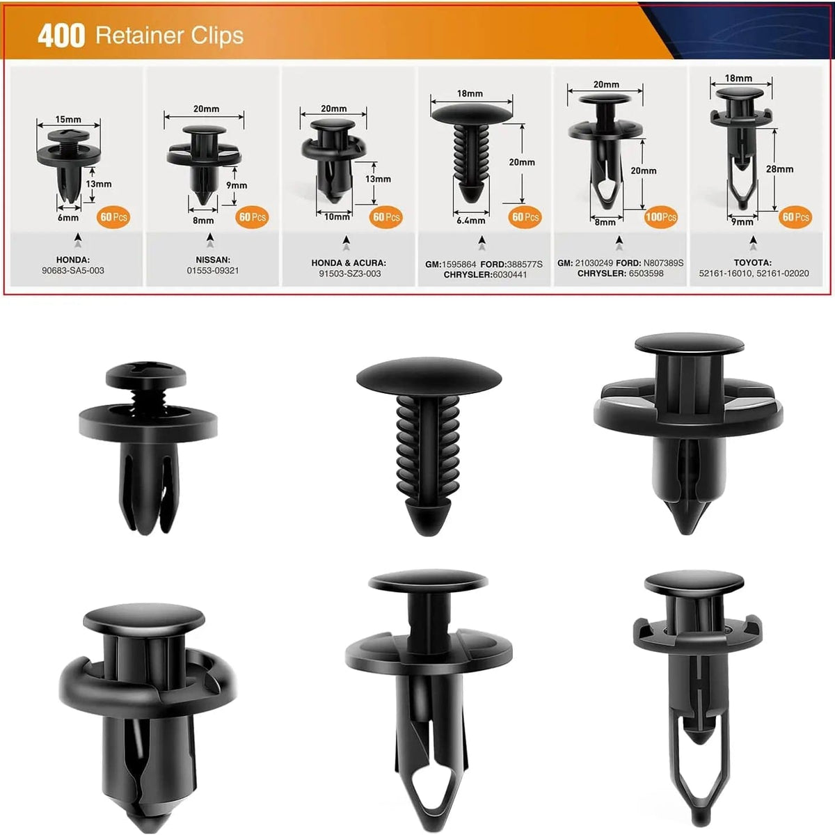 400 Pcs Universal Plastic Fender Clips For GM Ford Chrysler Toyota ...