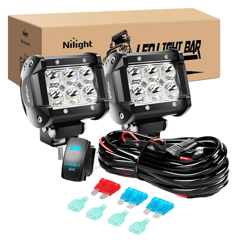 4inch 18W Double Row Spot LED Pods (Pair) | 12FT Wire 5Pin Switch – Nilight