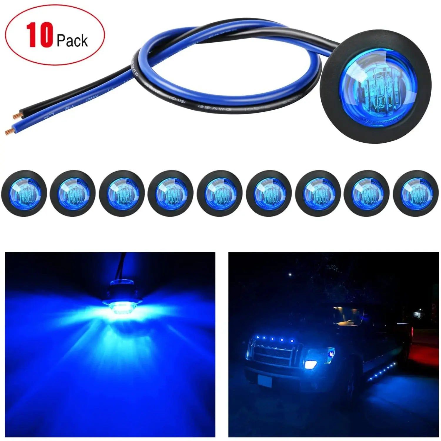 3/4 inch Blue Round LED Marker Lights (10 Pcs) – Nilight