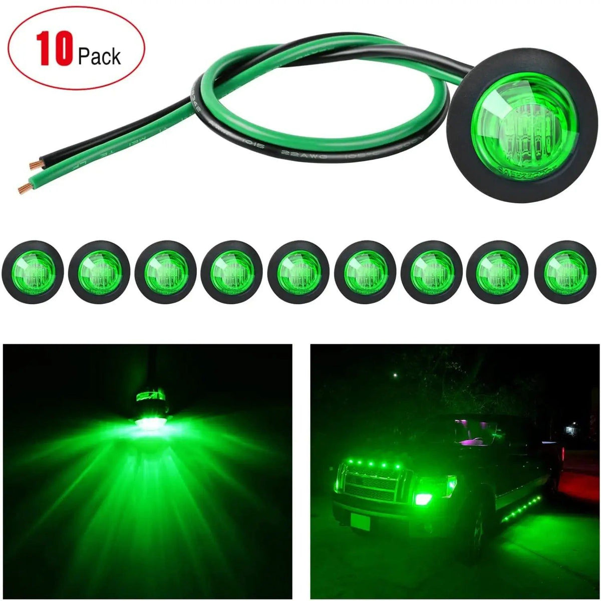 3/4 inch Green Round LED Marker Lights (10 Pcs) - Nilight