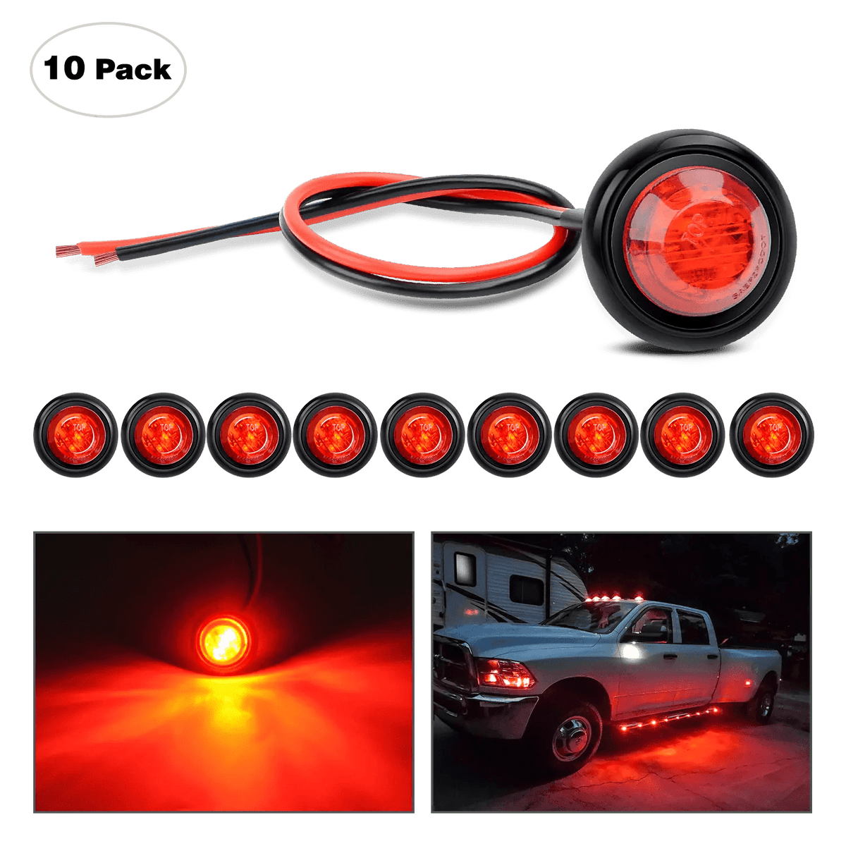 3/4 inch Red Round LED Marker Lights (10 Pcs) – Nilight