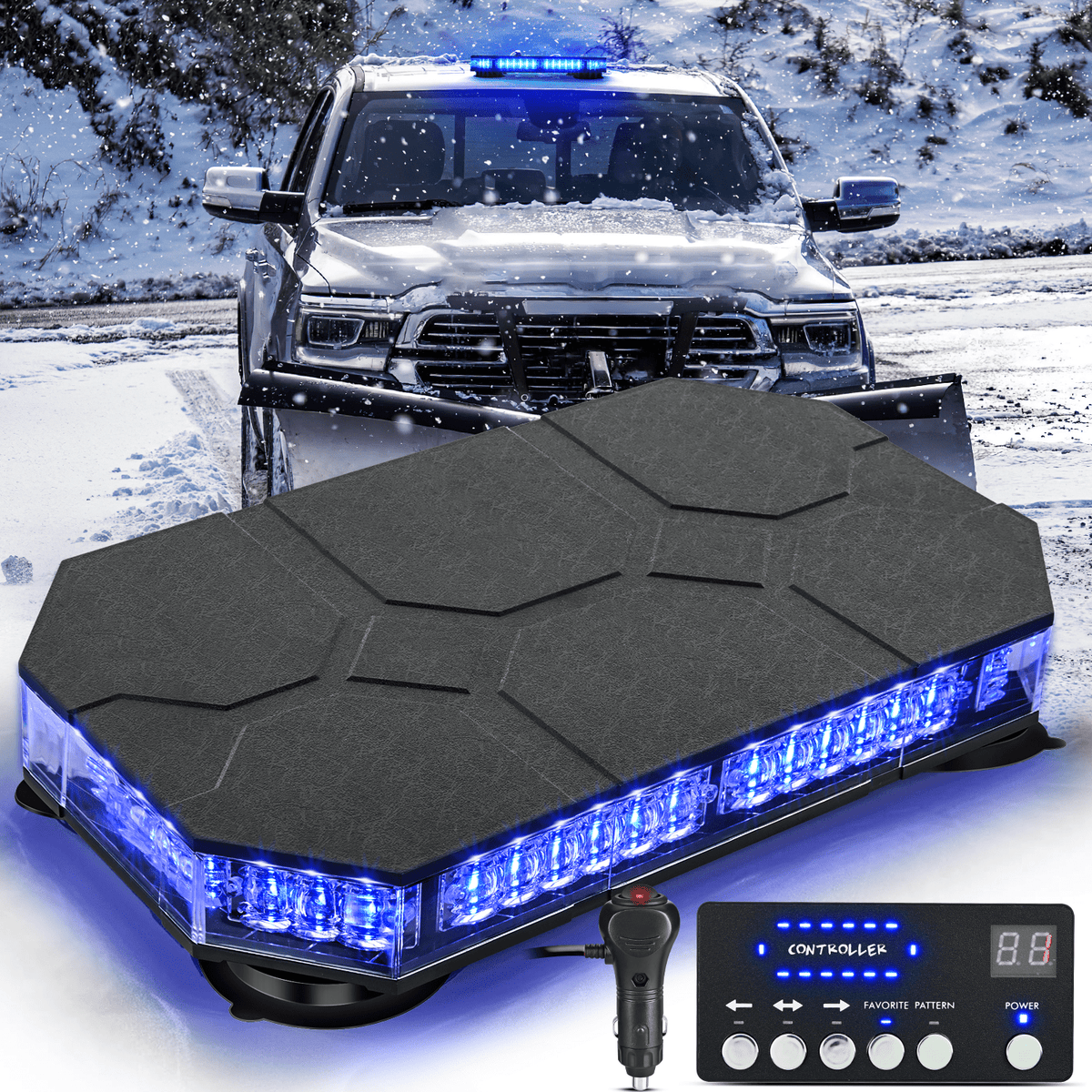42 Leds Roof Top Blue Emergency Strobe Light Control Panel Magnetic Mo ...