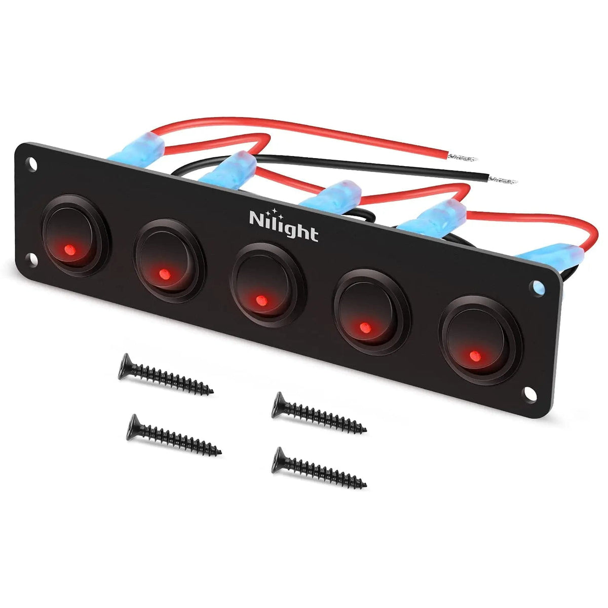 5Gang 3Pin Red Rocker Switch Panel - Nilight