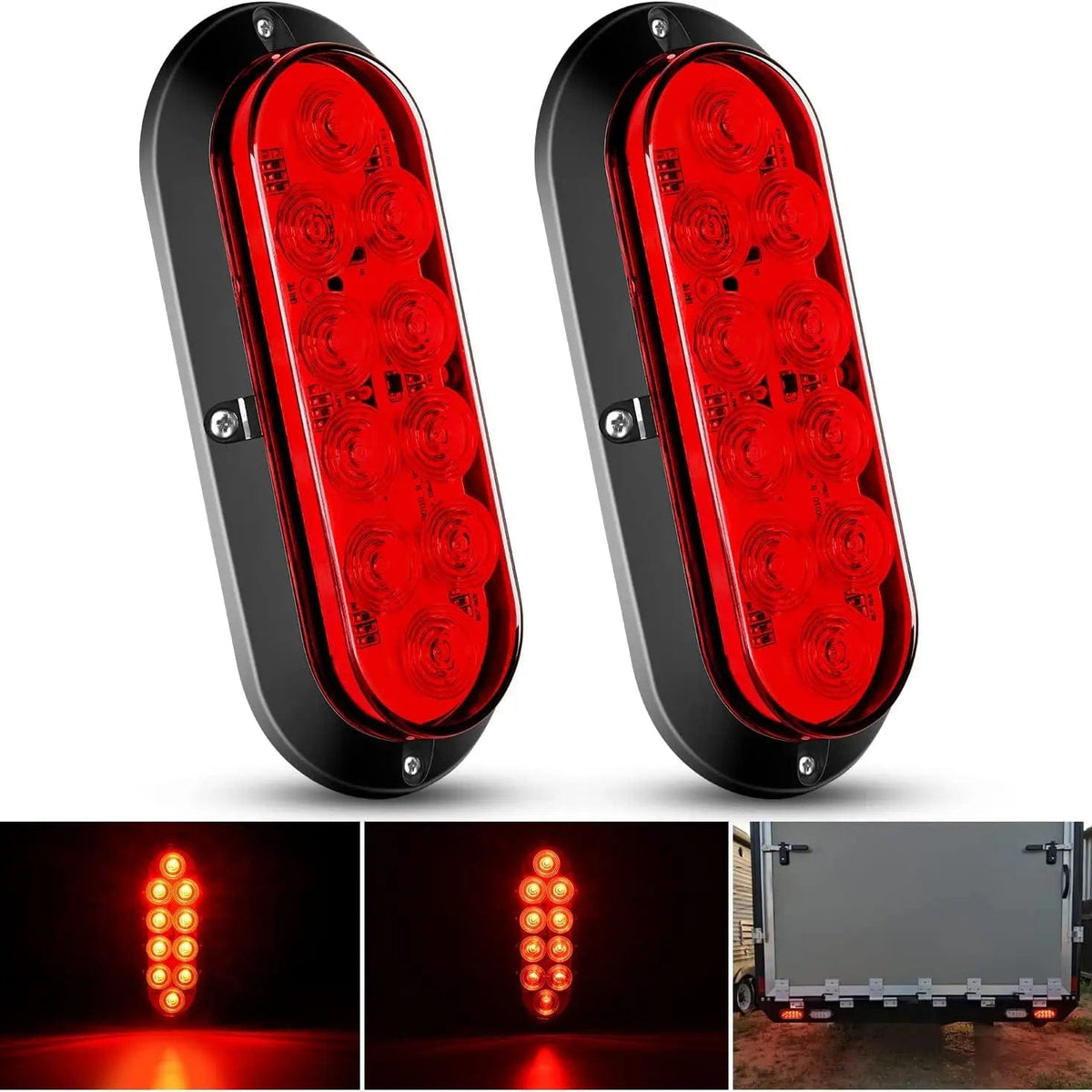 6 Inch Oval Red Upgrade LED Trailer Tail Lights (Pair) - Nilight