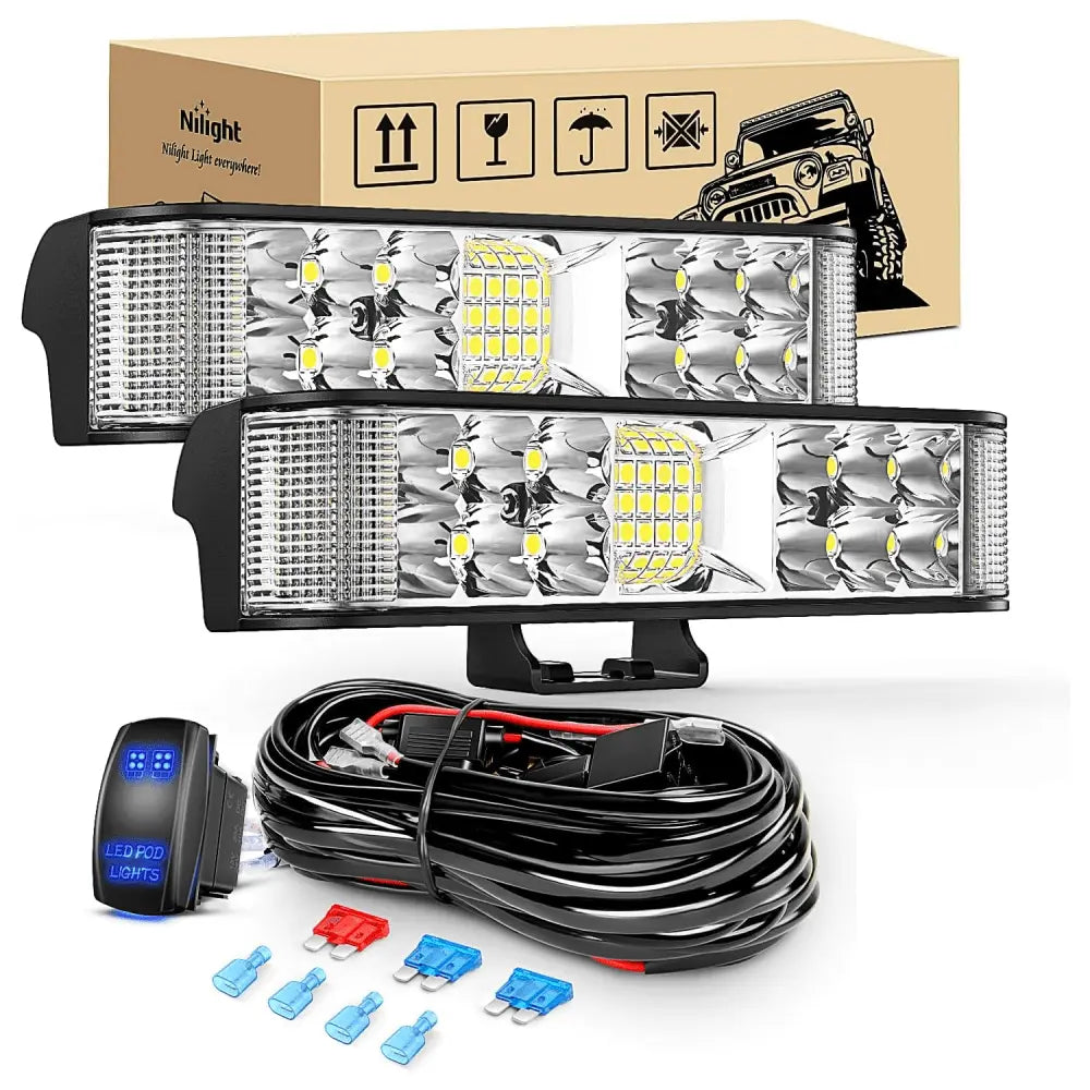 6.5 Inch 60W Side Shooter Quadruple Row Spot Flood LED Light Bars – Nilight